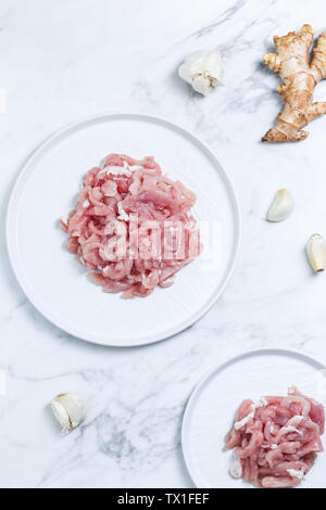 Fresh black hairy pork shredded meat Stock Photo - Alamy