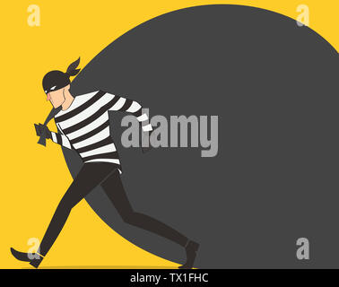 thief in a mask character bandit cartoon illustration with robber bag ...
