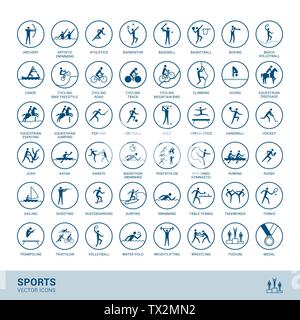 Sports disciplines icons with vector stick figure symbol Stock Vector ...
