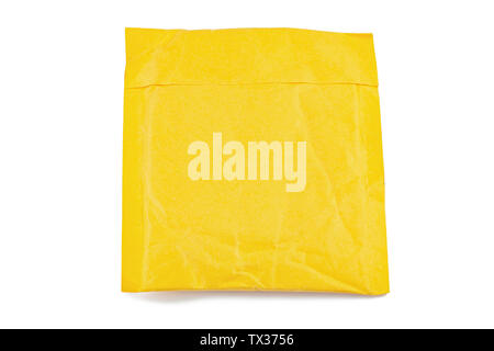 Yellow postal bag for packing parcels isolated on white background ...
