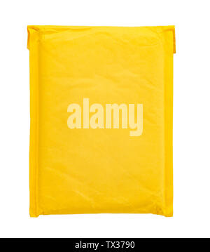 Yellow postal bag for packing parcels isolated on white background ...