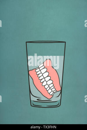 Dentures soaking in denture cleaner water Stock Photo - Alamy