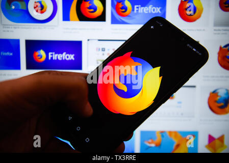 In this photo illustration a Mozilla logo is seen displayed on a ...
