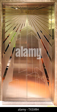 Elevator doors in the art deco lobby of the Chrysler Building in New ...