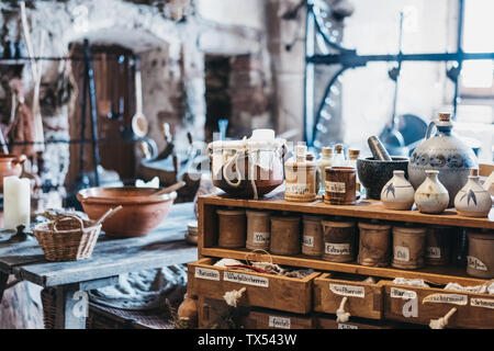 Vianden, Luxembourg - May 18, 2019: Recreated exhibit of medieval ...