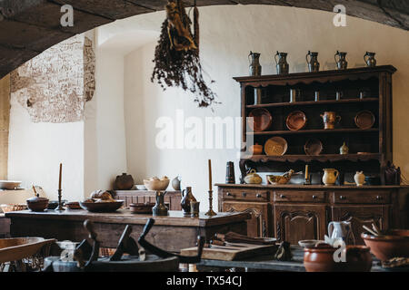 Vianden, Luxembourg - May 18, 2019: Recreated exhibit of medieval ...