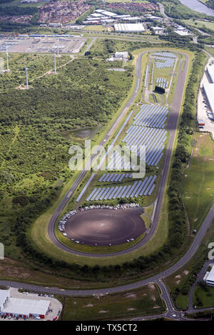 Aerial view of car test track in Valcelele village in Arges county ...