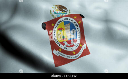 Flag of Mexican state Oaxaca waving on an isolated white background ...