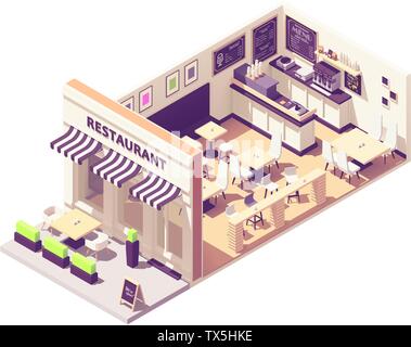 Vector isometric restaurant interior cross-section Stock Vector Image ...