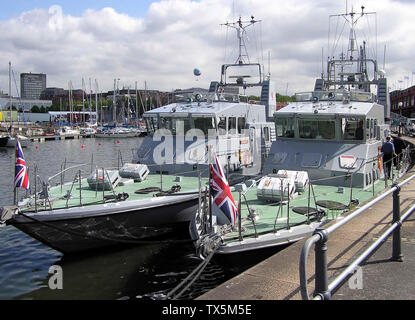Archer Class (P2000) patrol boats of the Royal Navy leaving Portsmouth ...