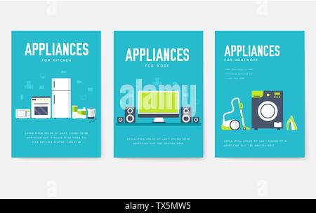 Banners with home appliances. Household items for sale and shopping ...
