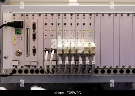 Industrial PLC based automation system in a rack. Selective focus Stock ...