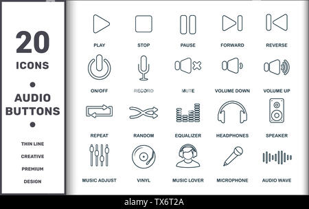 Audio Buttons icons set collection. Includes creative elements such as ...