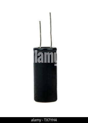 Black radio capacitor detail isolated on white background, top view ...