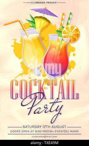 Cocktail party poster vector template. Love Cocktail party, Poster neon ...