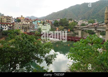 India, View of Victoria Bridge over the Beas River at Mandi. The ...