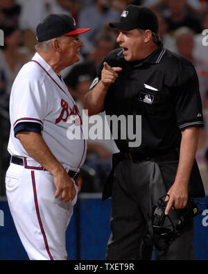 Braves Manager Bobby Cox argues a call at first base, leading to his ...