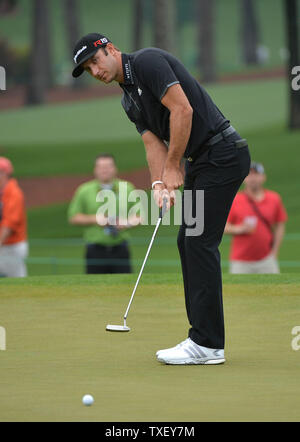 Dustin Johnson during a practice round for the Masters golf tournament ...