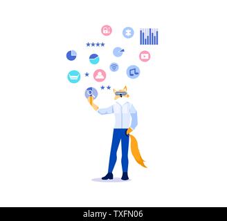 A virtual reality cartoon icons in set collection for design. Modern ...