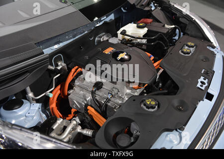 A cut away display shows the electric motor of the 2014 Chevrolet Spark EV at the 2013 North American International Auto Show in Detroit on January 14 2013. UPI Brian Kersey Stock Photo Alamy