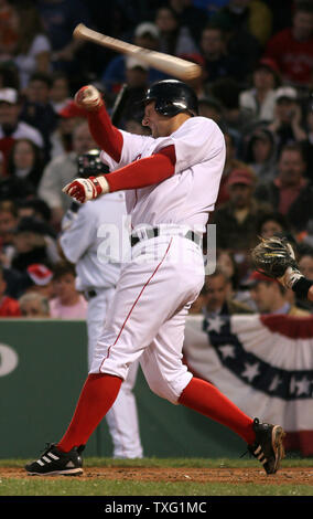 Boston Red Sox catcher Josh Bard adjusts his helmet during a baseball ...