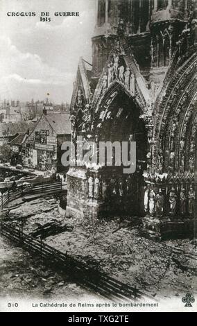 Postcard representing the ruins of the Reims cathedral (Our Lady of ...
