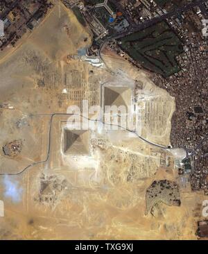 Satellite view of the Pyramids of Giza, Egypt. Credit NASA Stock Photo ...