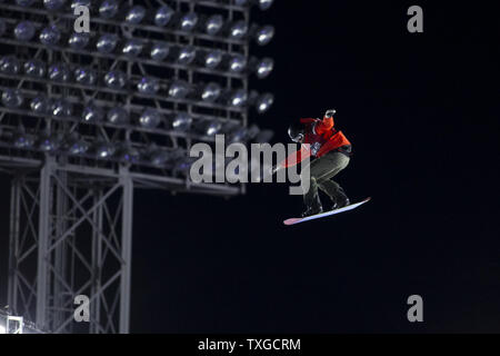 Michael Schaerer of Switzerland launches off the ramp during practice ...