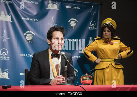 Actor Paul Rudd speaks at a press conference after being honored as the ...