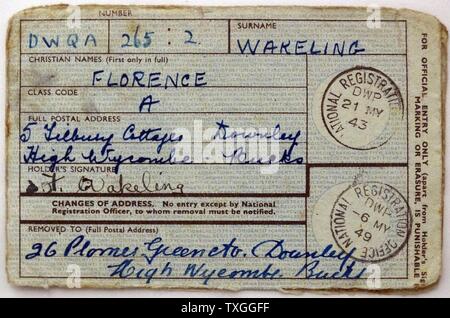 National Registration Identity Card from Wold War 2 (WW11) for a child ...