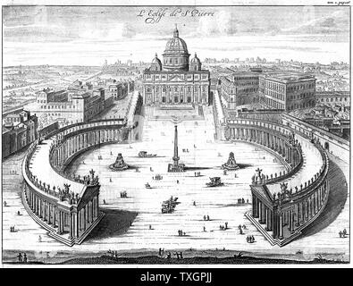 The elliptical piazza of St Peter's Square in Rome its colonnades and ...