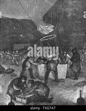 Siege of Paris balloon flight. 19th-century illustration of the record ...