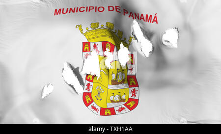 Panama city flag perforated, bullet holes, white background, 3d ...