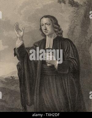 John Wesley (1703-1791) preaching over an open bible on engraving from ...