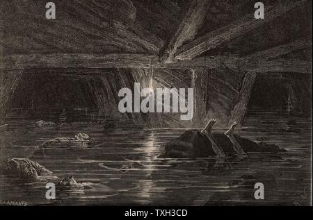 Inundation in a mine. Flooded mine workings with bodies of miners ...