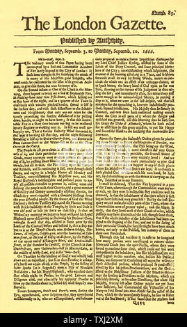 The London Gazette 3rd -10th September 1666 front page reporting Great ...
