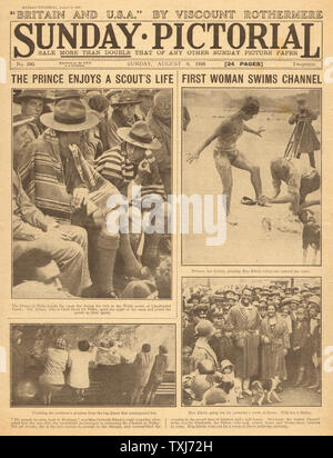 1926 Sunday Pictorial front page reporting Gertrud Ederle First woman ...