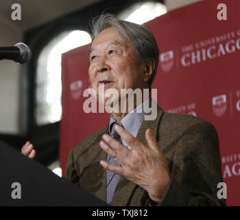 University of Chicago professor Yoichiro Nambu speaks during a news ...