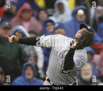 Colorado Rockies third baseman Aaron Schunk (30) warms up before a ...