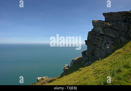 Rocky outcrop, on cliff top, by Heddon Valley, Devon Stock Photo - Alamy