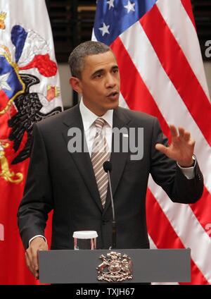 Chile's President Sebastian Pinera speaks during a welcoming ceremony ...