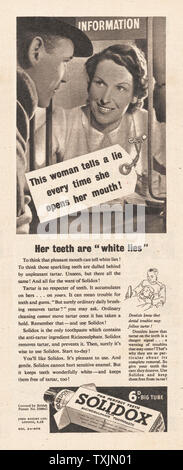 1940 UK Magazine Solidox Toothpaste Advert Stock Photo - Alamy