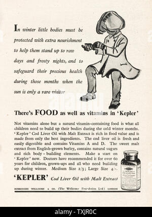 An advert for Kepler cod liver oil and malt extract food supplement ...