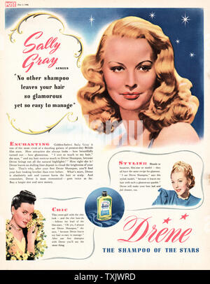 1948 British advertisement for Drene Shampoo, featuring actress ...