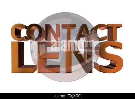 Contact lens on the background of the inscription. 3D illustration ...
