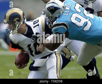 Carolina Panthers defensive tackle Damione Lewis (92) gets a hand on ...