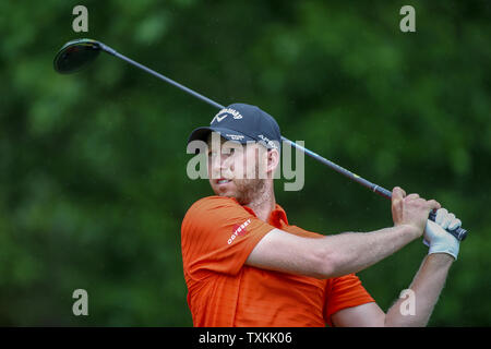 Daniel Berger watches his tee shot on the 12th hole during a practice ...