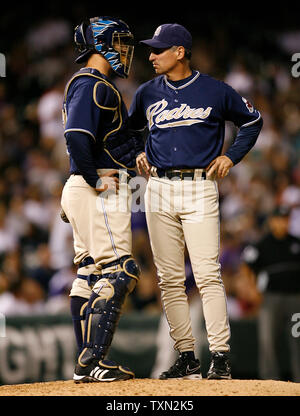 San Diego Padres relief pitchers Brent Honeywell, front, and Josh Hader ...