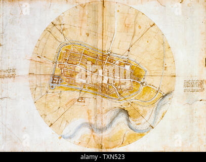Leonardo da Vinci - Plan of Imola - Imola Map Stock Photo - Alamy