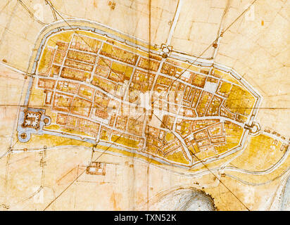 Leonardo Da Vinci, Map of imola, drawing, 1502 Stock Photo - Alamy